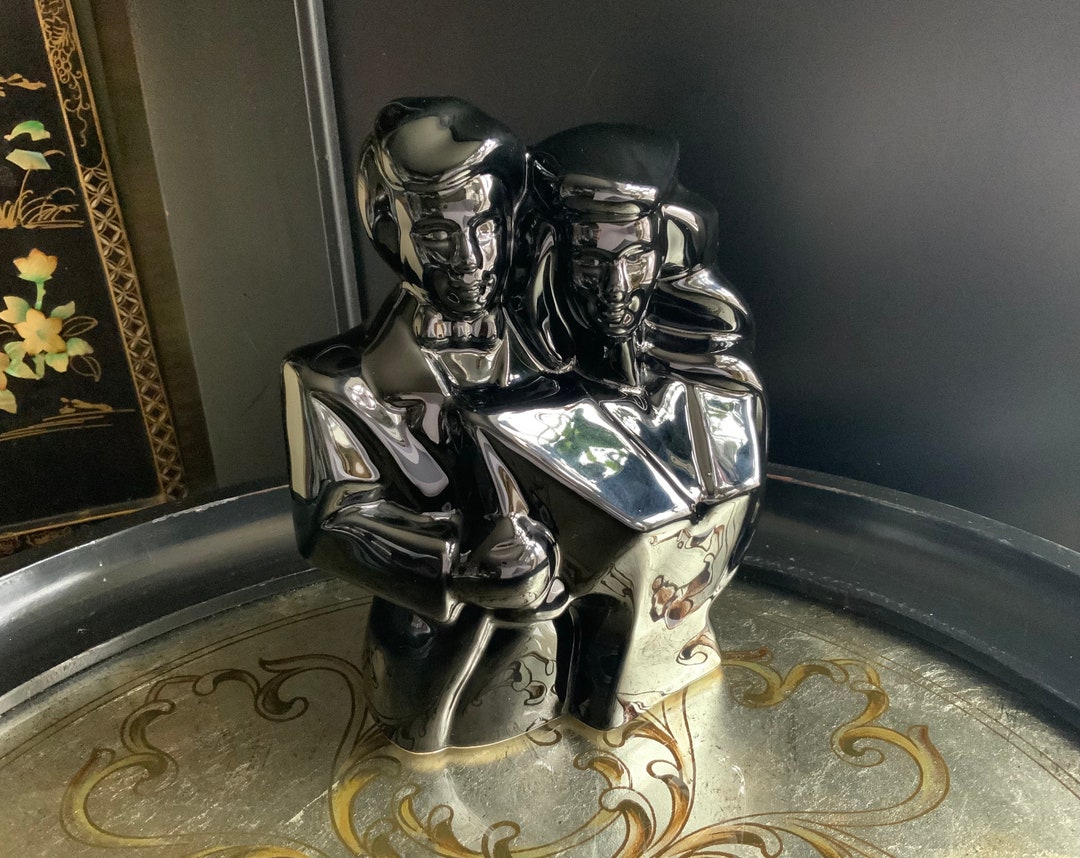 Fabulous Vintage Art Deco Revival Glossy Black Ceramic Statue Statuette ...