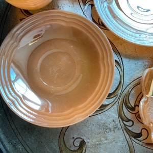 Vintage Fireking Peach Lustre 5 Piece ~ 2 Cups, 2 Saucers, 1 Dessert ...