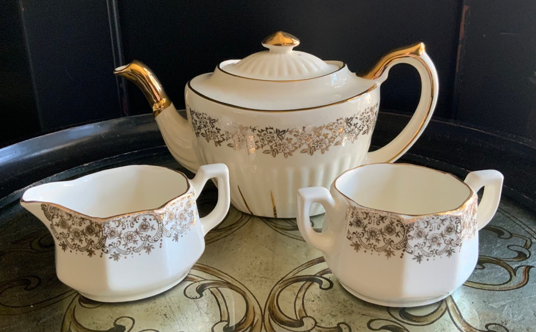 Lovely 4 Piece Ornate Gold Pattern on Creamy White Tea Set ~ Sadler Tea ...