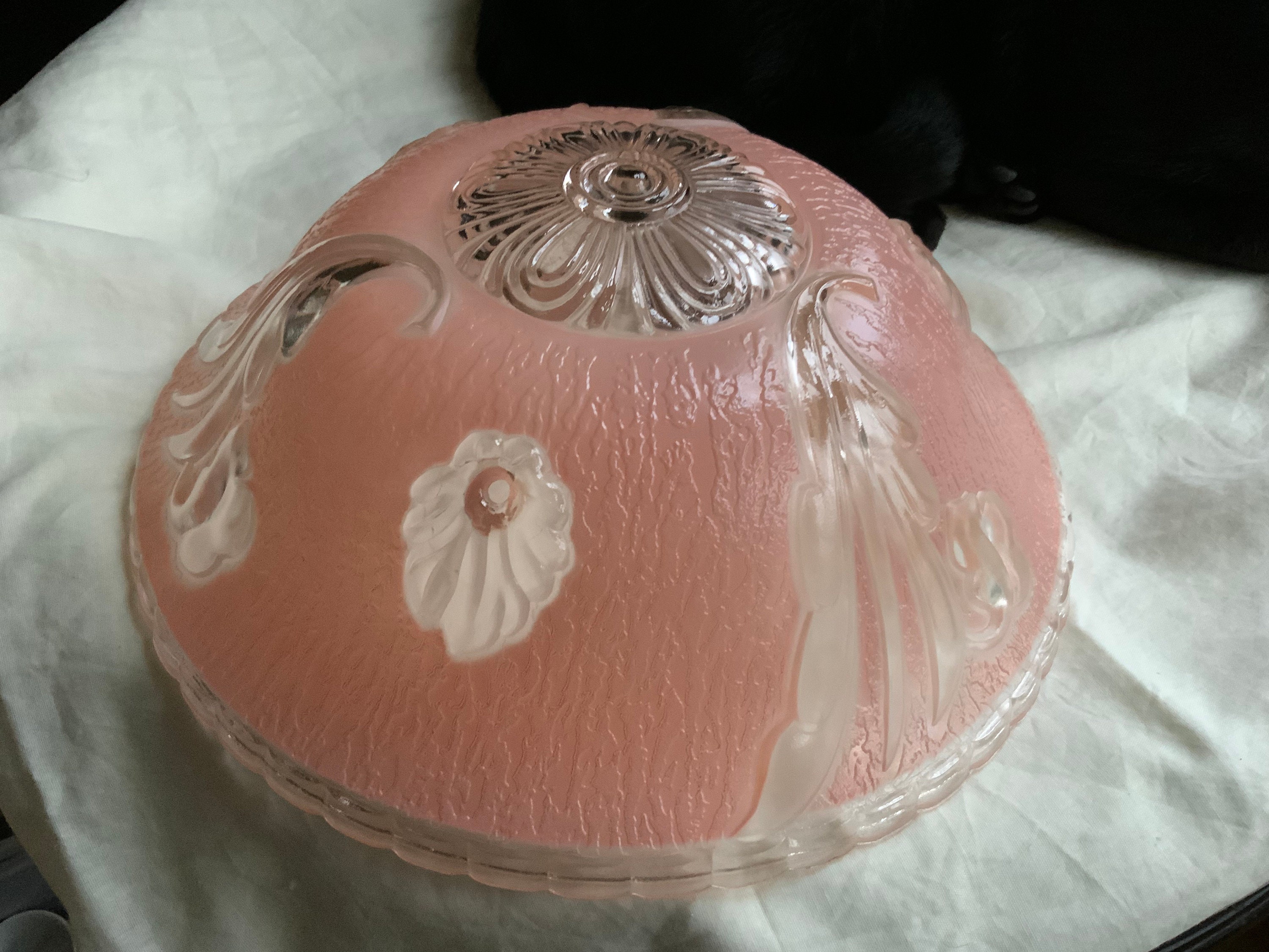 Incredible French Art Deco Powder Pink Glass Light Shade Textured ...