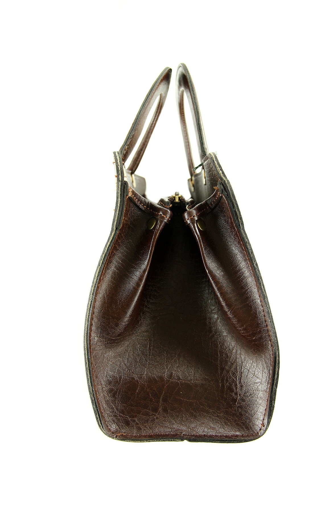 Sac à main bowling vintage 70s en vinyle texturé marron MFS Grand sac à ...