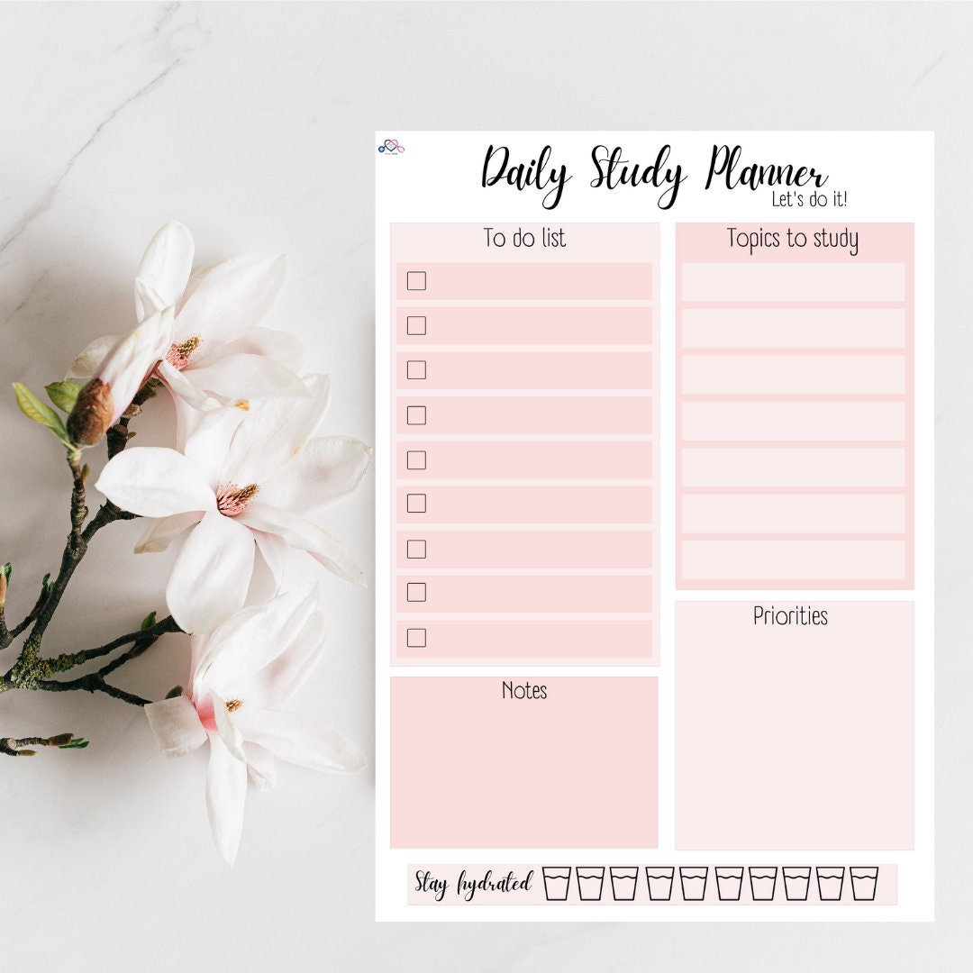 Daily Study Planner Template Pink - Etsy