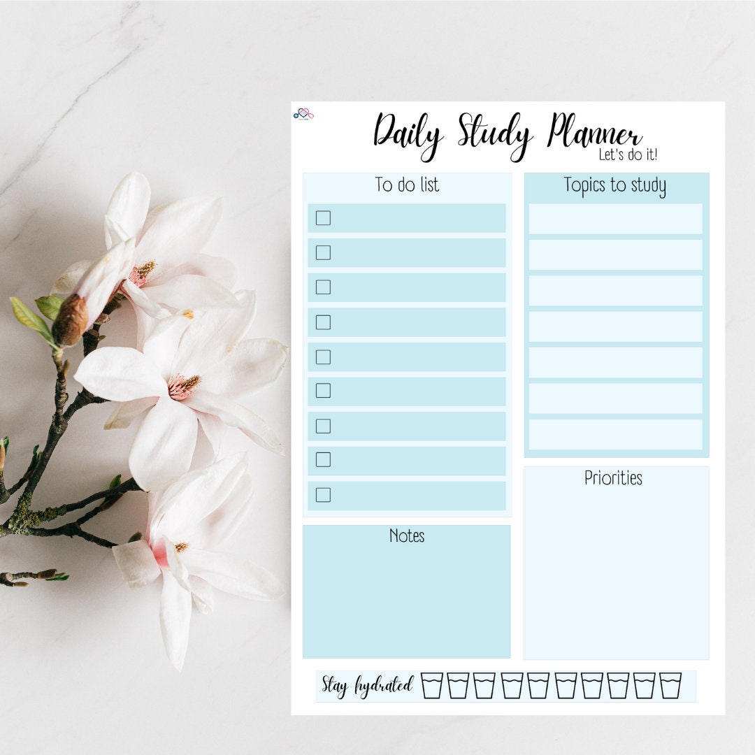 Daily Study Planner Template Blue - Etsy