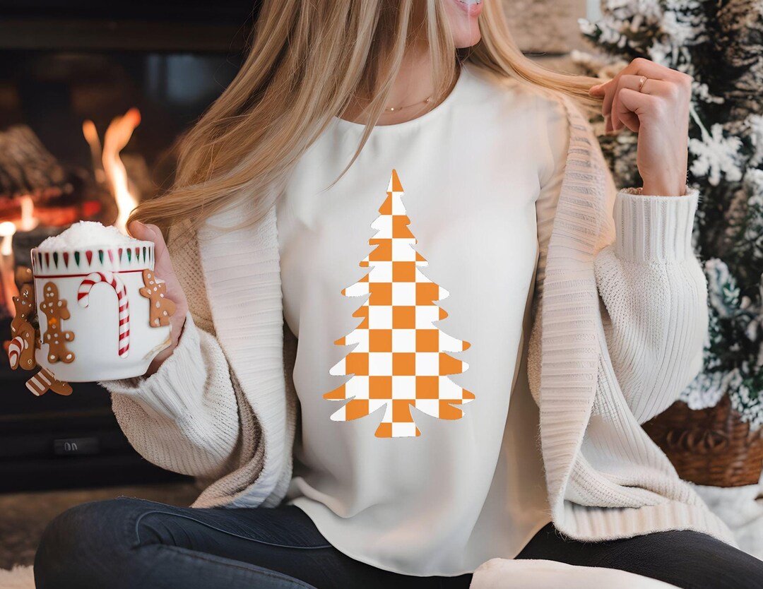 Orange White Checkerboard Christmas Tree PNG Sublimation Instant ...
