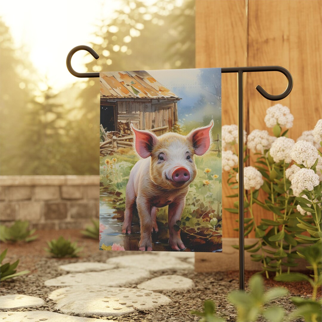 Pig on the Farm Garden Flag, Yard Flag, Plant Flag, Spring Garden ...