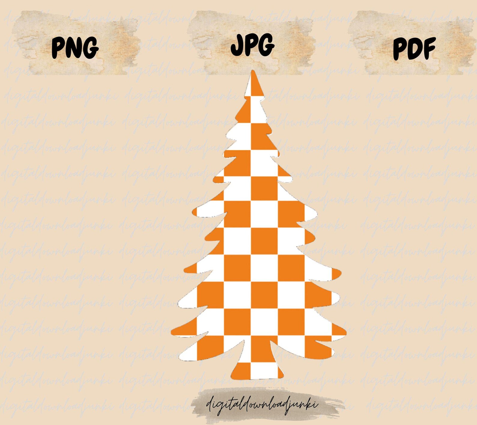 Orange White Checkerboard Christmas Tree PNG Sublimation Instant ...