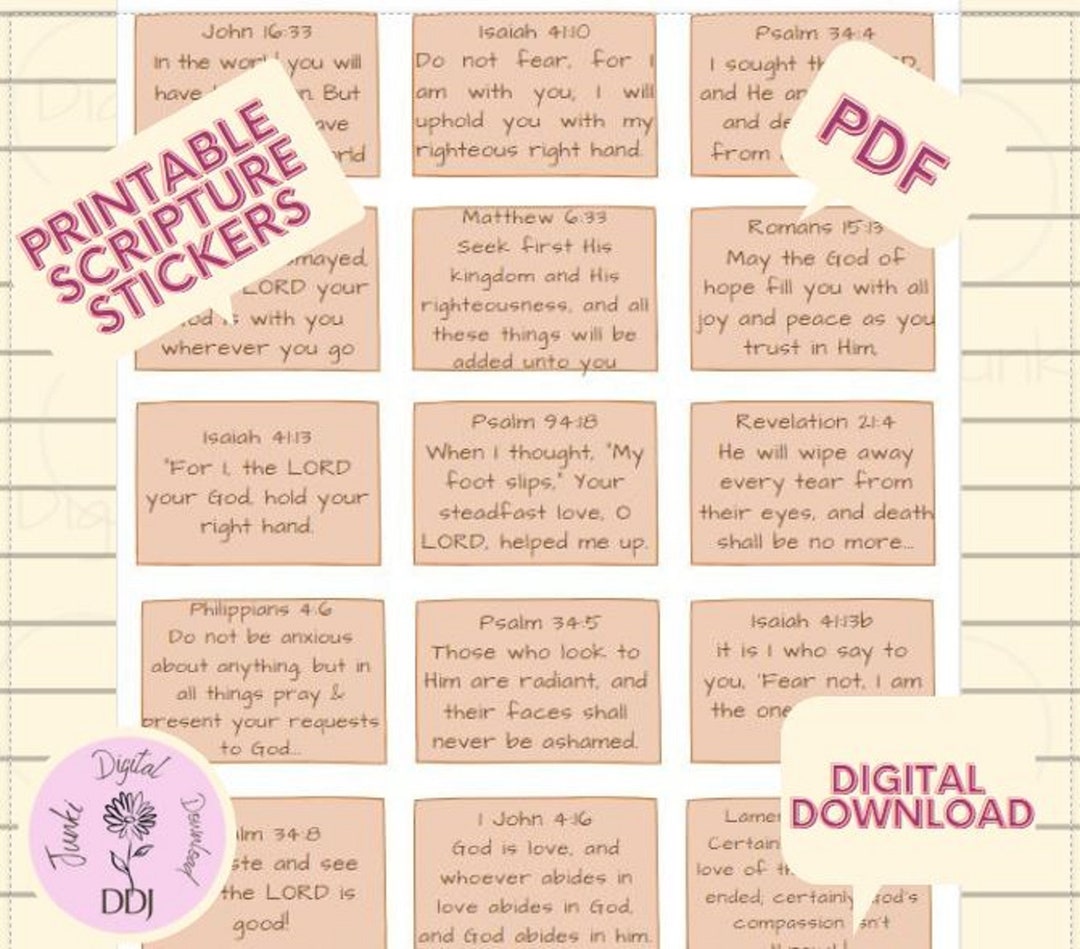 Printable Scripture Bible Verse Sticker Sheet, Digital Download ...