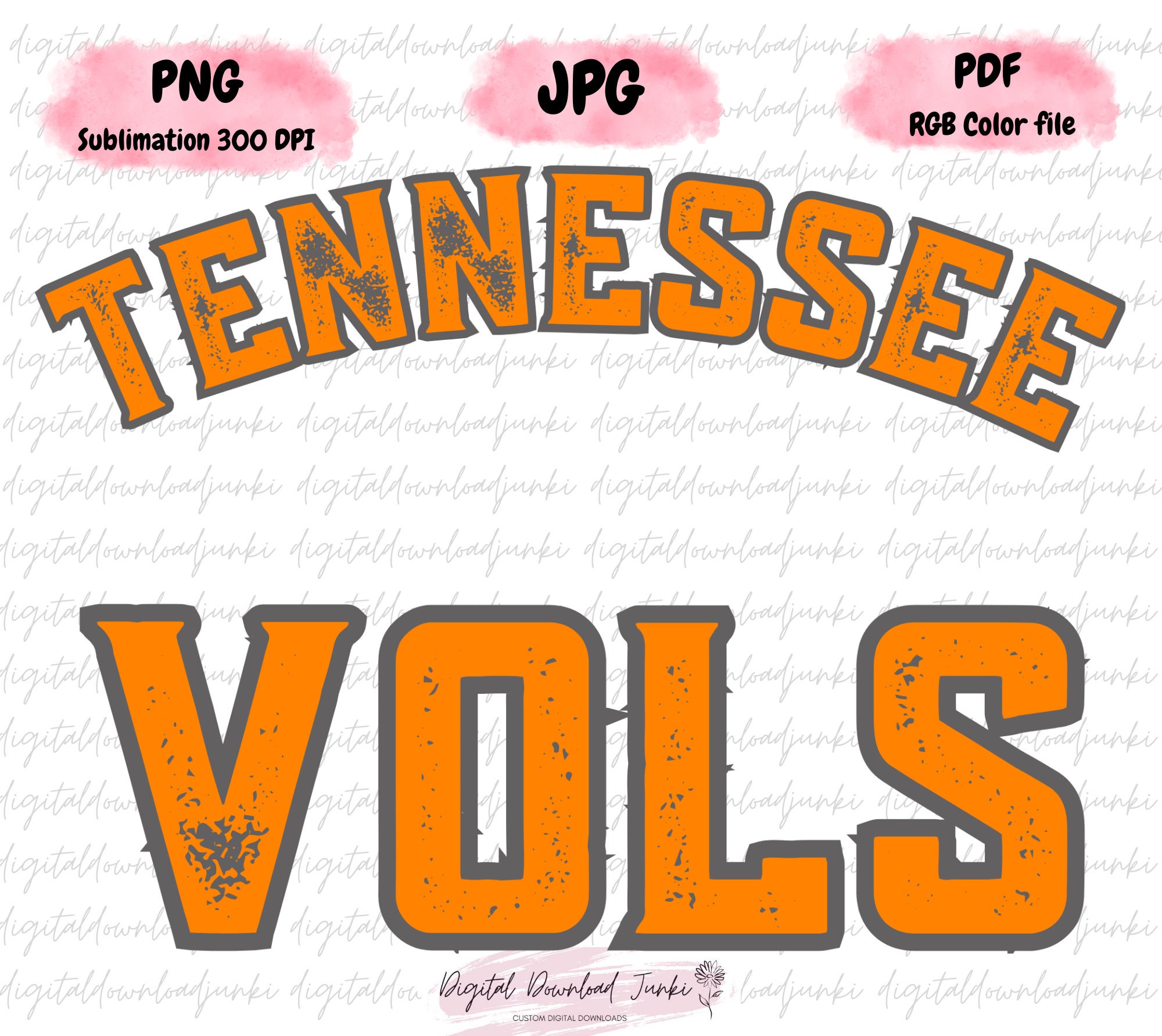 Tennessee Vols Instant PNG Sublimation Digital Download Rough Textured ...