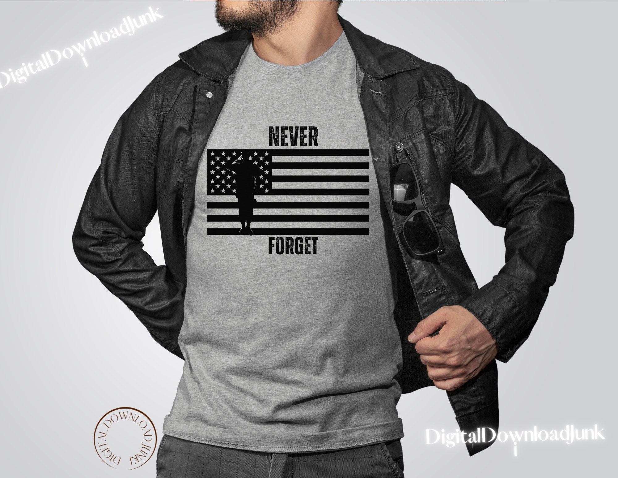 Never Forget USA Flag PNG Sublimation Instant Download Memorial Day Military Soldier Silhouette ...