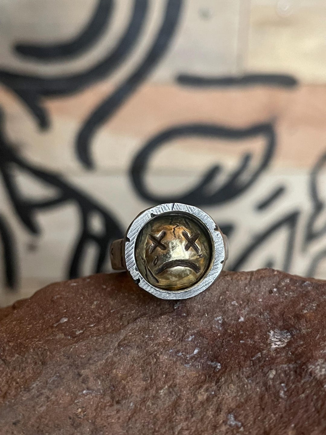 Sad Emoji Face , Silver Brass Signet Ring ,broken Heart - Etsy