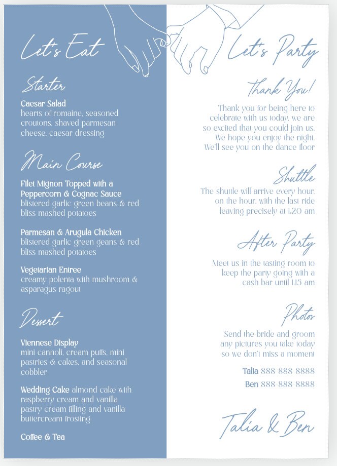 Digital Download Wedding Menu Template - Customizable Wedding Menu ...