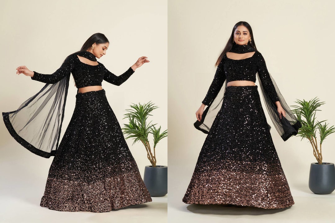 Black Sparkling Lehenga Choli for Women With Heavy Sequence and ...