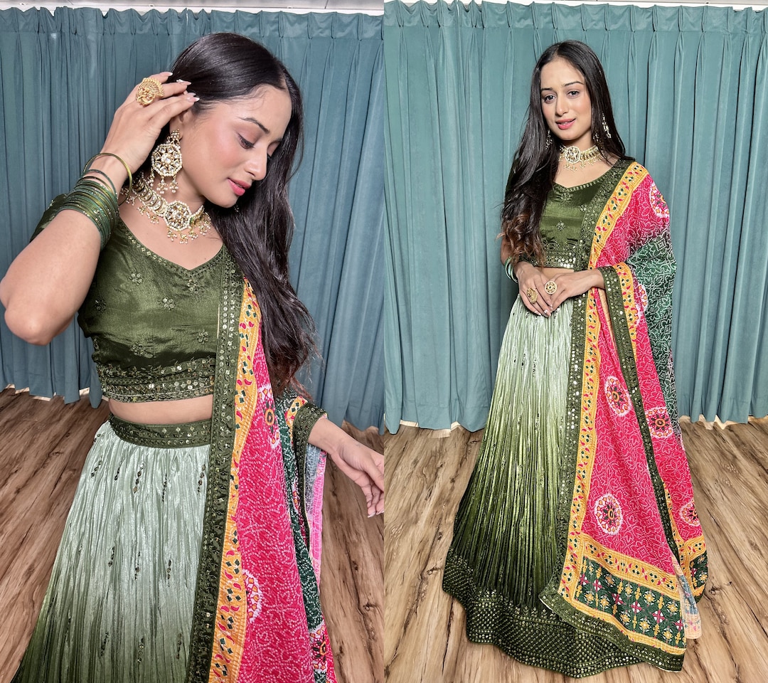 Designer Mehendi Green Lehenga Choli for Women With Heavy Sequence ...