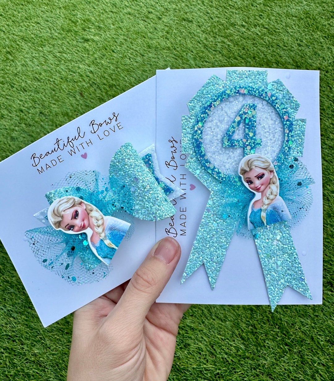 Personalised Frozen Elsa Birthday Badge and Bow Hair Bow Birthday Badge ...