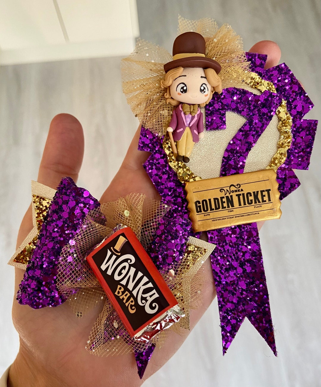 Personalised Willy Wonka Birthday Badge and Bow Birthday - Etsy