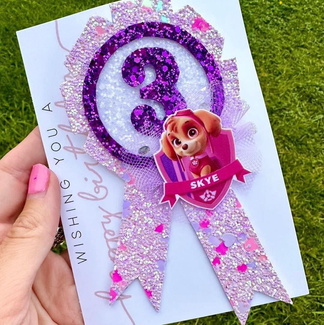 Personalised Paw Patrol Skye Glitter Birthday Badge Birthday Badge ...