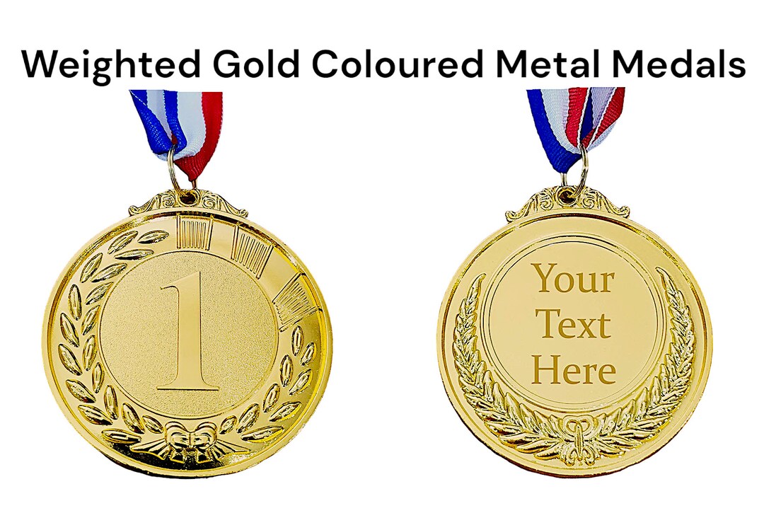 Personalised Engraved Gold Coloured Metal Medal With Your Own Wording ...