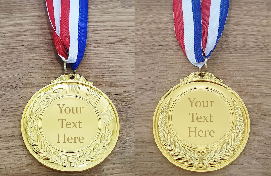 Personalised Engraved Gold Coloured Metal Medal With Your Own Wording ...