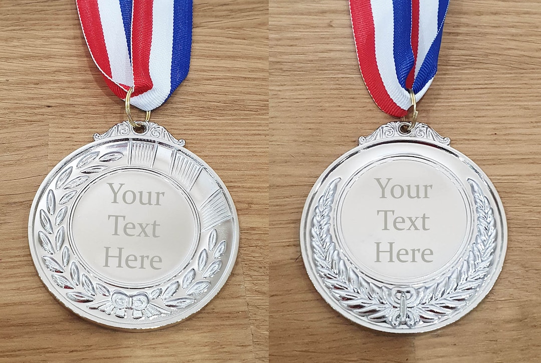 Engraved Silver Colour Metal Medals. Add Own Personalised Text to Front ...