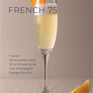 French 75 Cocktail Print | Cocktail Art | Bar Art Prints - Etsy