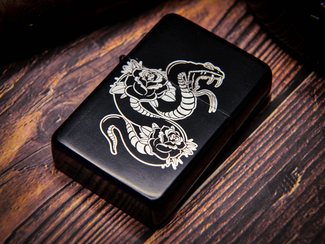 Snake and Roses Engraved Lighter - Etsy