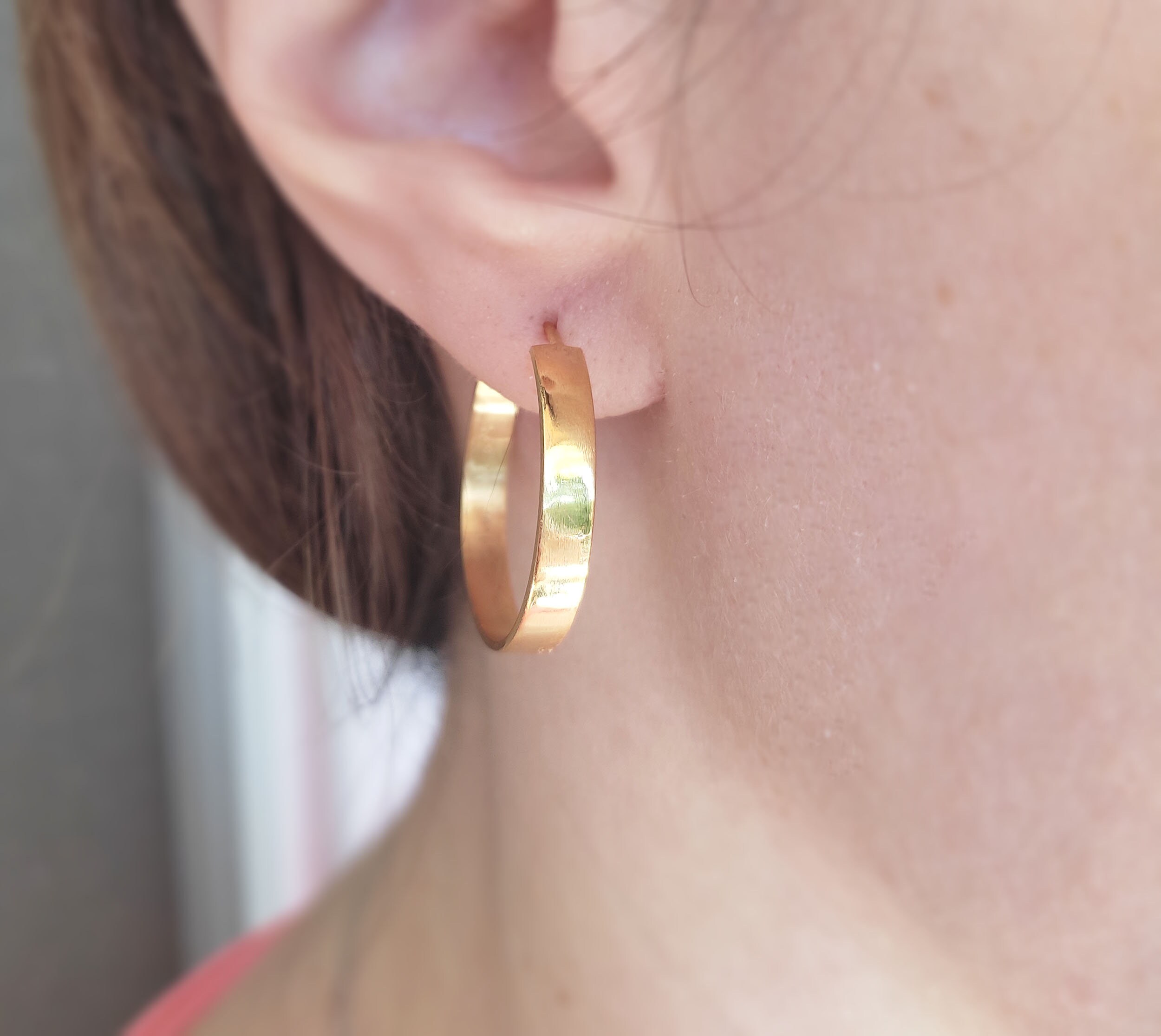 Flat Wide Hoops Earrings ,flat Hoop Silver, Simple Geometric Hoop, Gift ...