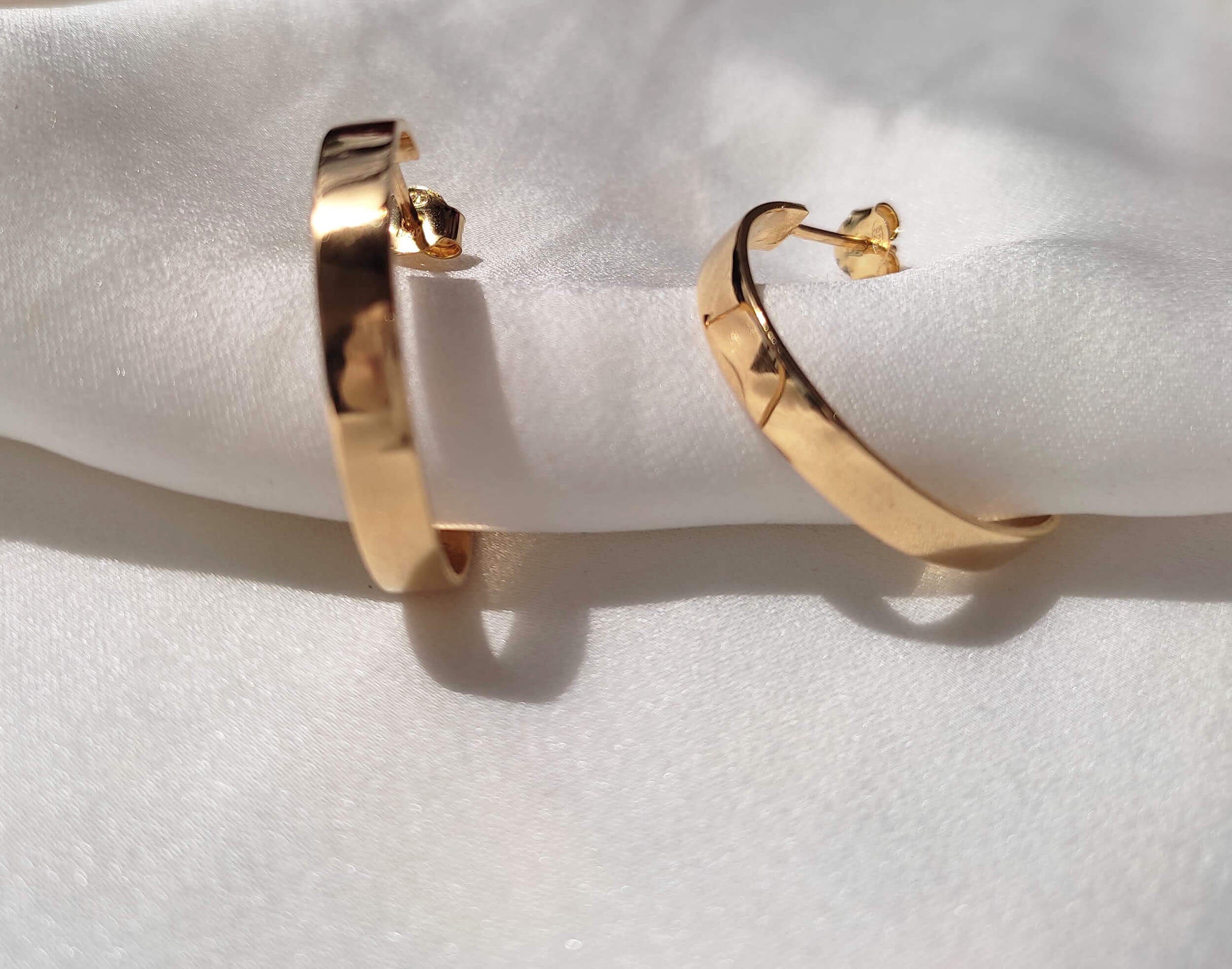 Flat Wide Hoops Earrings ,flat Hoop Silver, Simple Geometric Hoop, Gift for Her , 24K Gold Flat ...