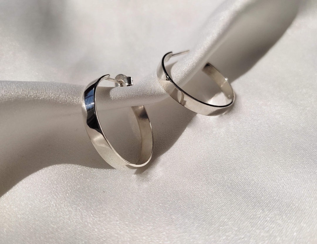 Flat Wide Hoops Earrings ,flat Hoop Silver, Simple Geometric Hoop, Gift ...