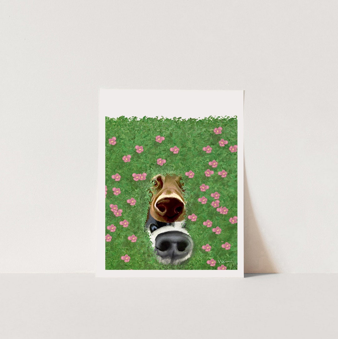 Friendly Dogs Checking in Art Print: Floral Mental Health Poster - Etsy