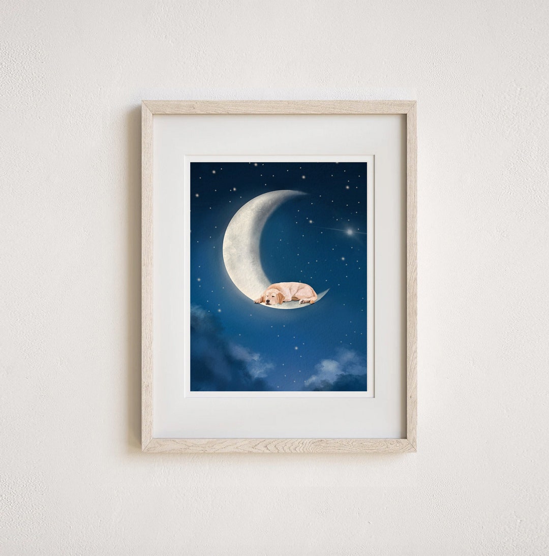 Labrador Sleeping Moon Art Print - Starry Night Sky Wall Decor, Dog ...