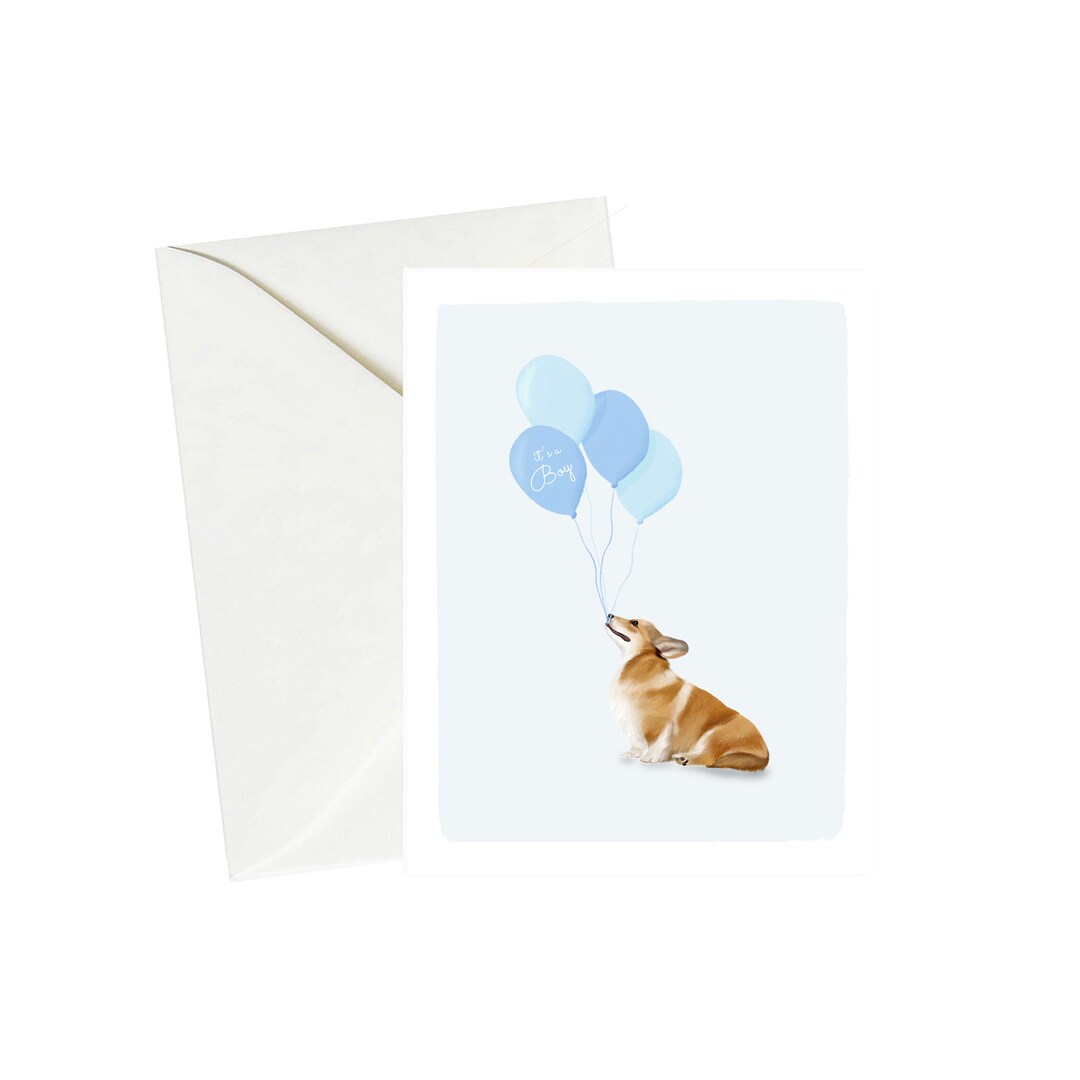 Corgi It's a Boy Greeting Card With Blue Balloons | Baby Shower ...