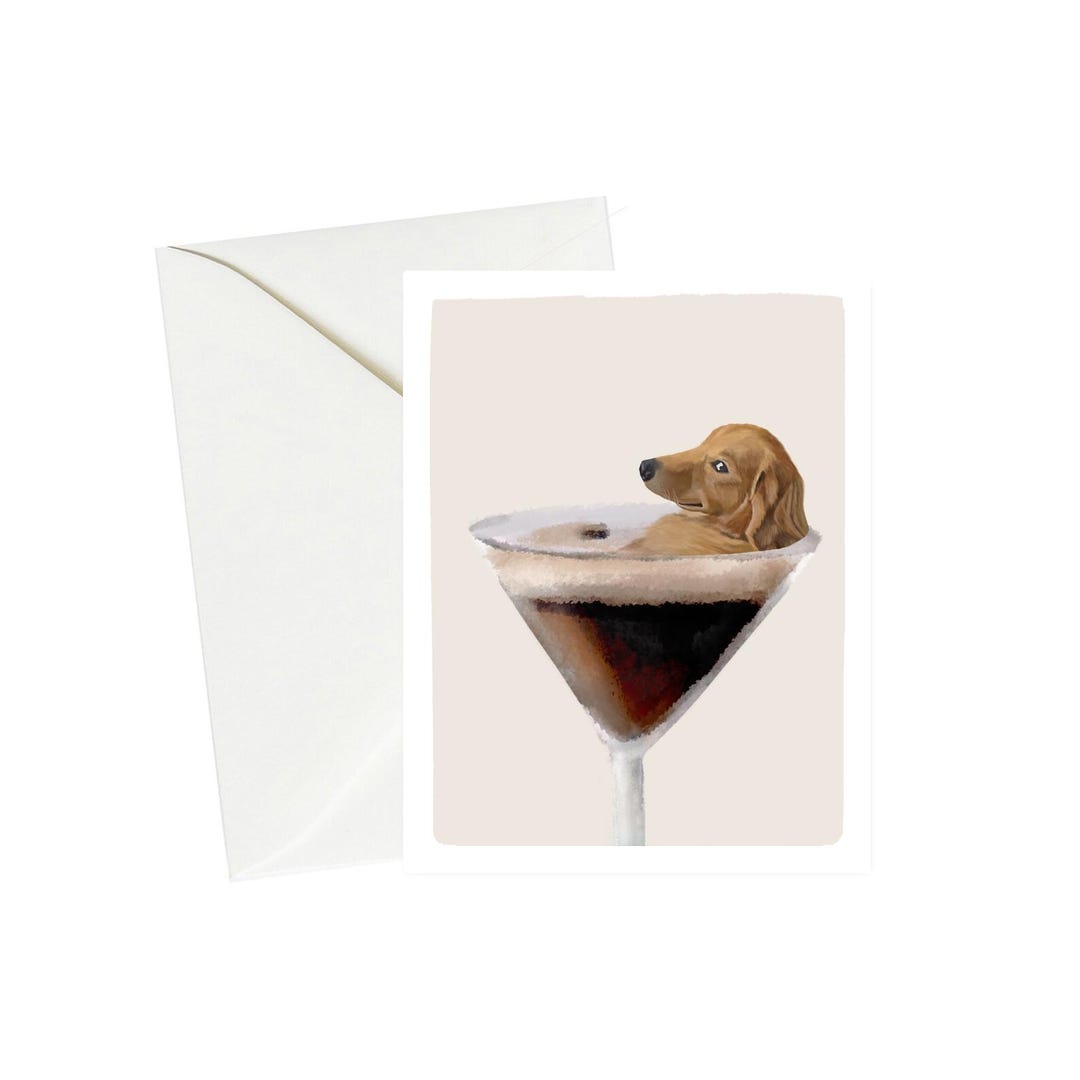 Espresso Martini Dog Card – Funny Golden Retriever Card, Illustrated ...