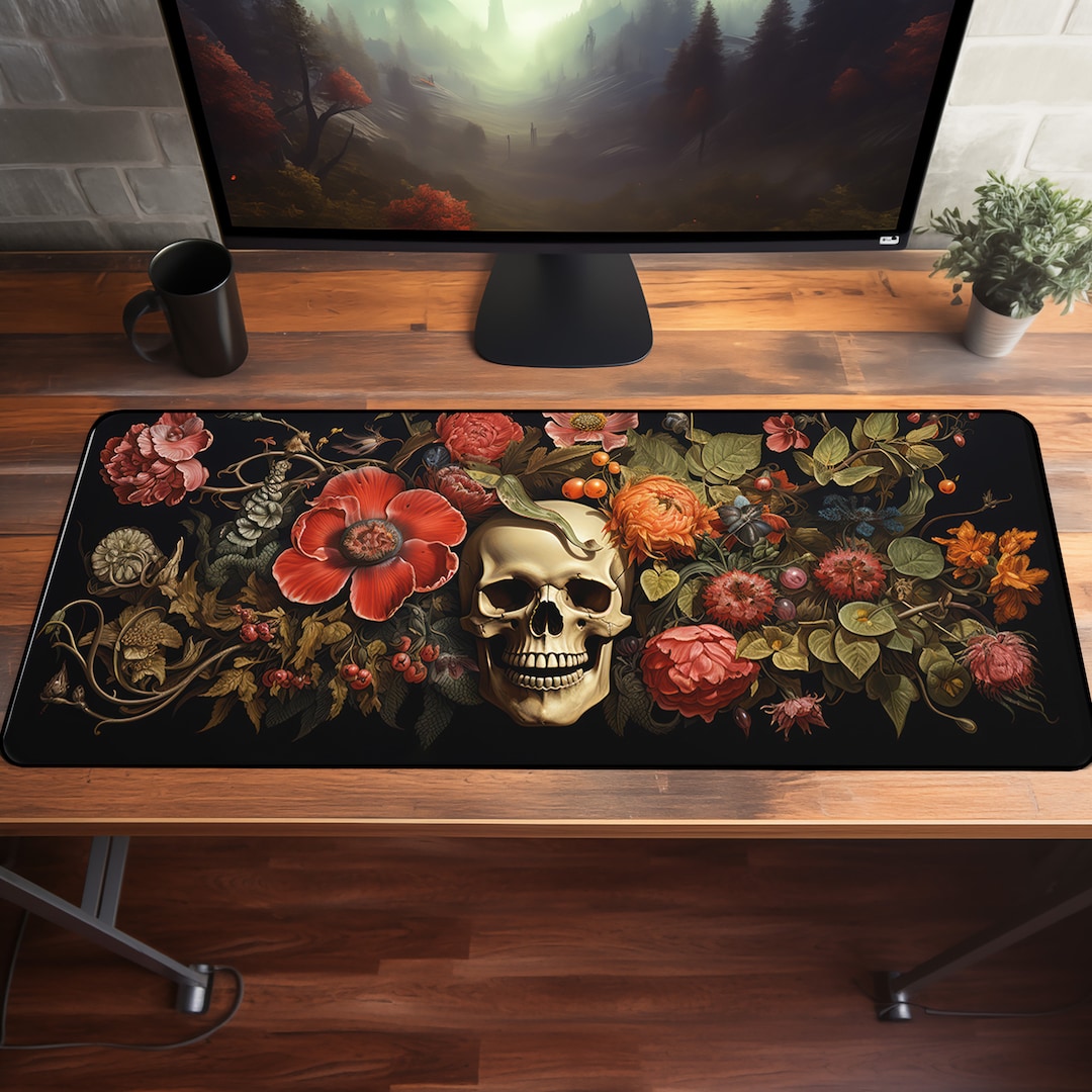 Floral Skeleton Mouse Pad, Gothic Skull Flowers Desk Mat, Dark Academia ...
