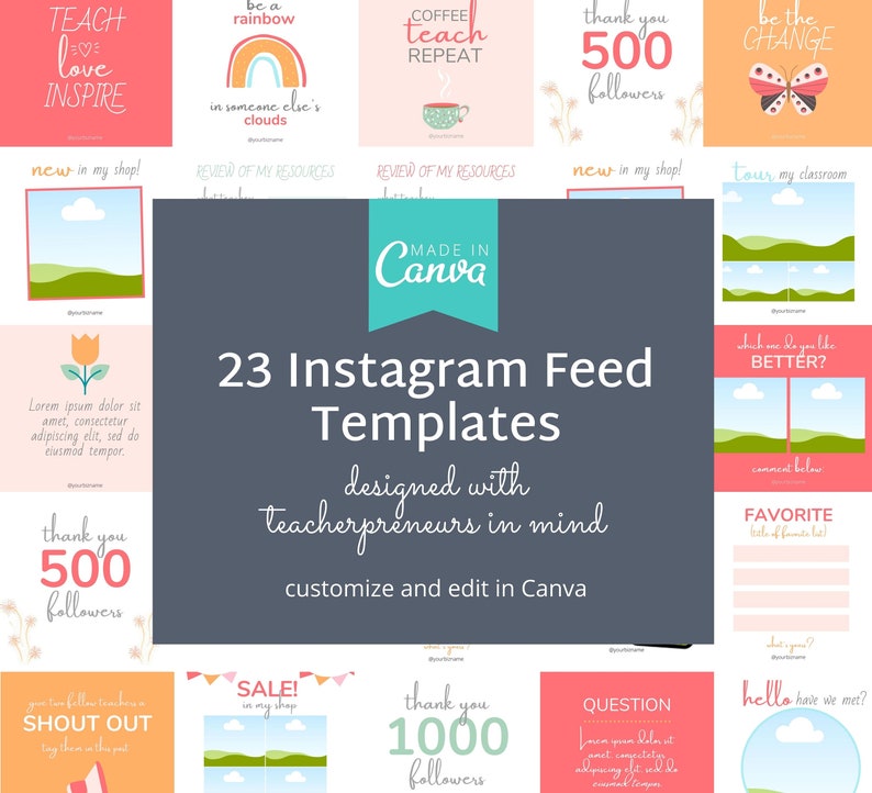 Instagram Squares Post Canva Templates for Teacherpreneurs Social Media ...
