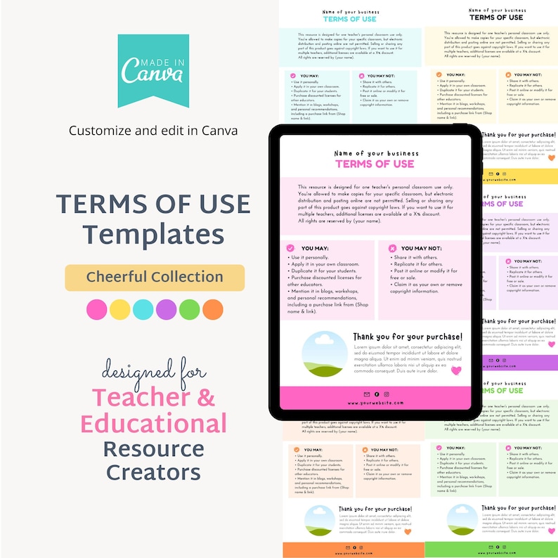 Editable in Canva Terms of Use Templates for Business TPT & Etsy ...