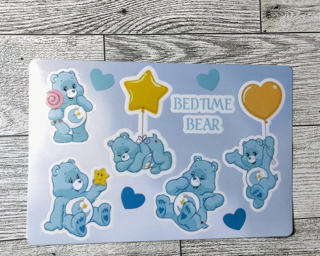 Bed Time Care Bear Sticker Sheet Waterproof Blue Moon and Stars - Etsy
