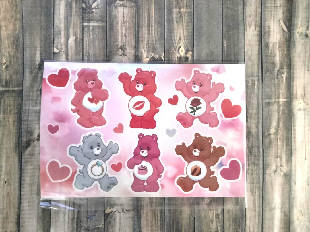 Valentines Inspired Care Bear Sticker Sheet Waterproof Love Chocolate ...