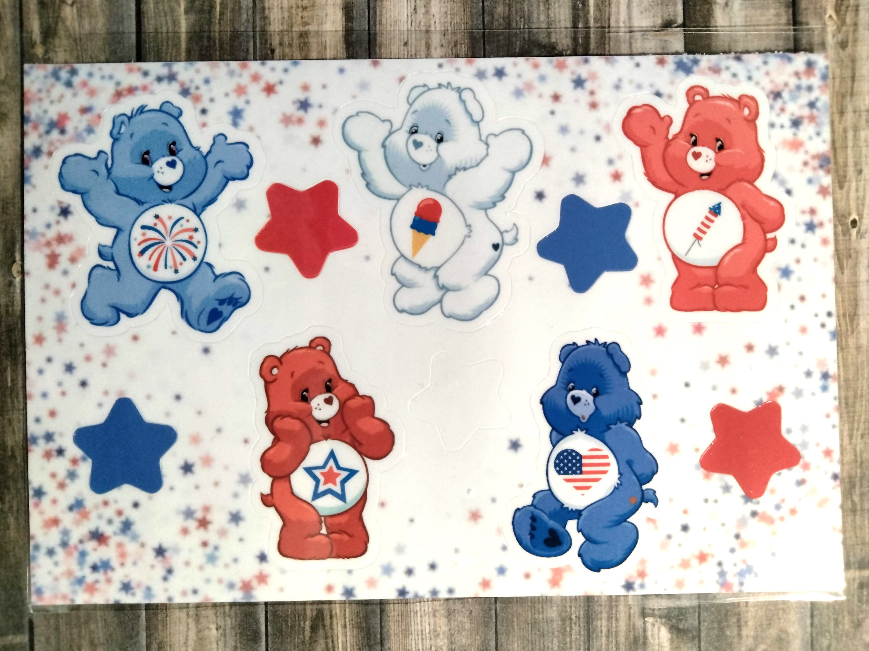 Independence Day Inspired Care Bear Sticker Sheet 4th of July Fireworks ...