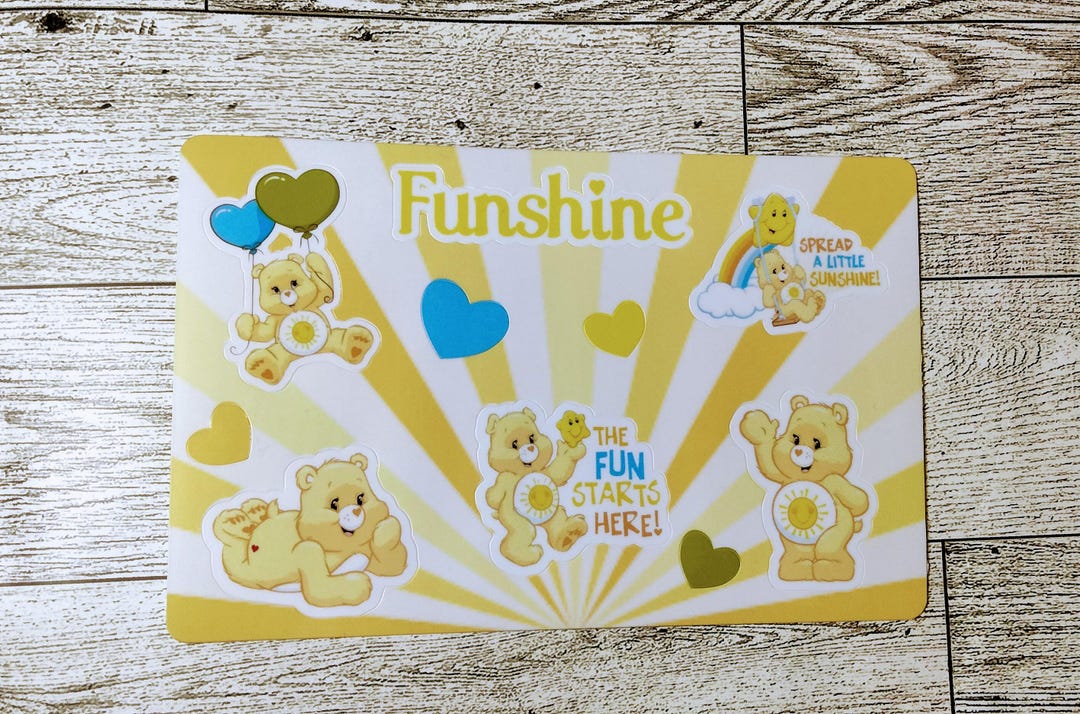 Funshine Care Bear Sticker Sheet Waterproof Sunshine Yellow - Etsy