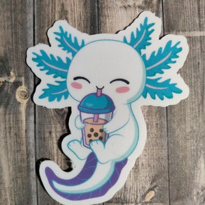 Axolotl Drinking Boba Waterproof Cute Sticker - Etsy