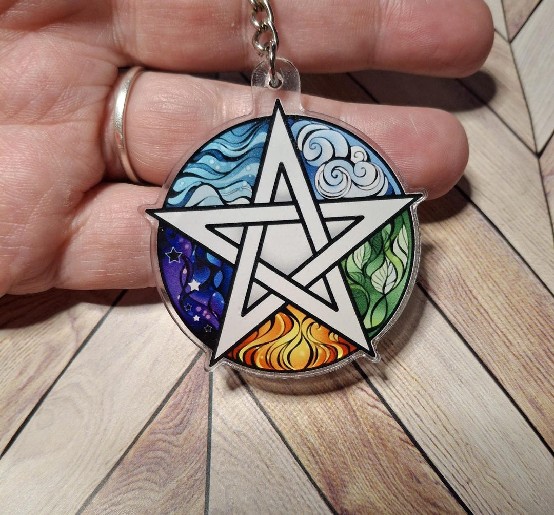 Elemental Pentagram 5 Elements Keychain Pagan Witchy - Etsy