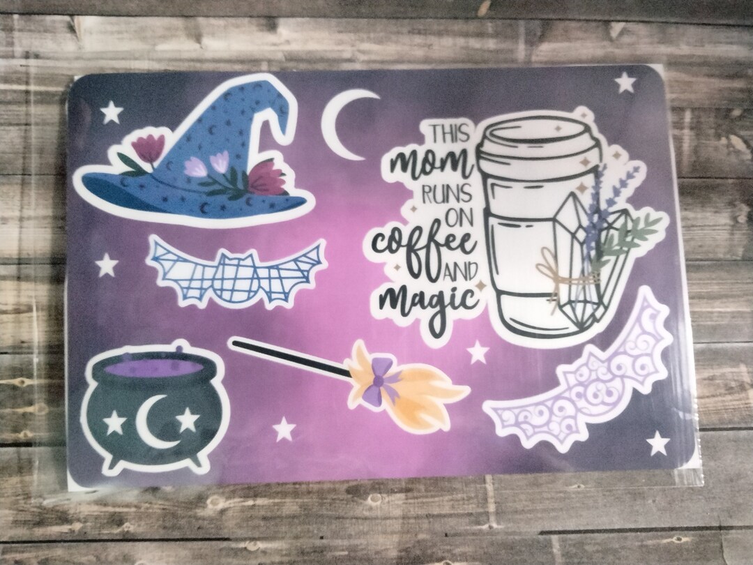 Coffee and Magic Witch Sticker Sheet Waterproof Halloween - Etsy