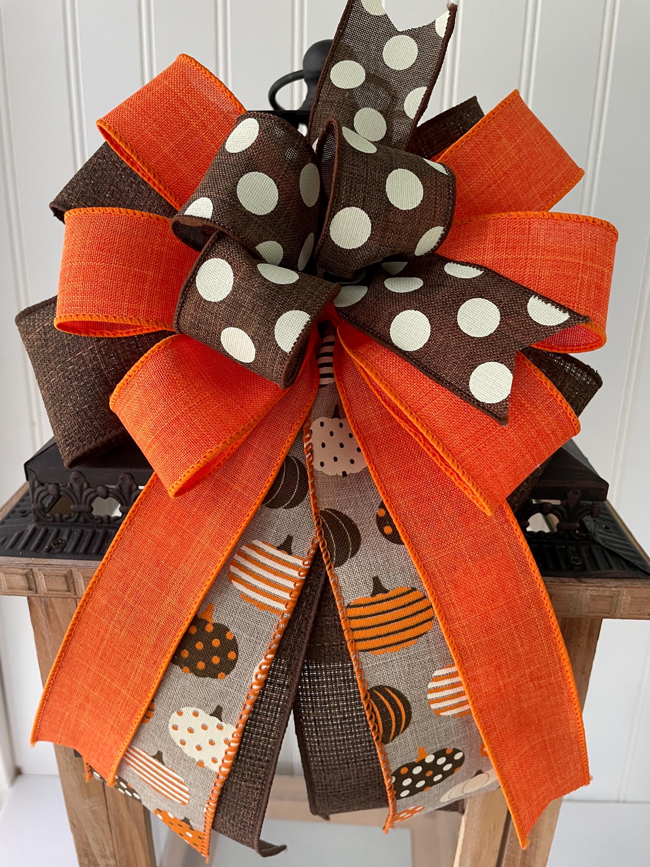 Fall Polka Dot Bow for Lantern or Wreath, Thanksgiving Striped Pumpkin ...