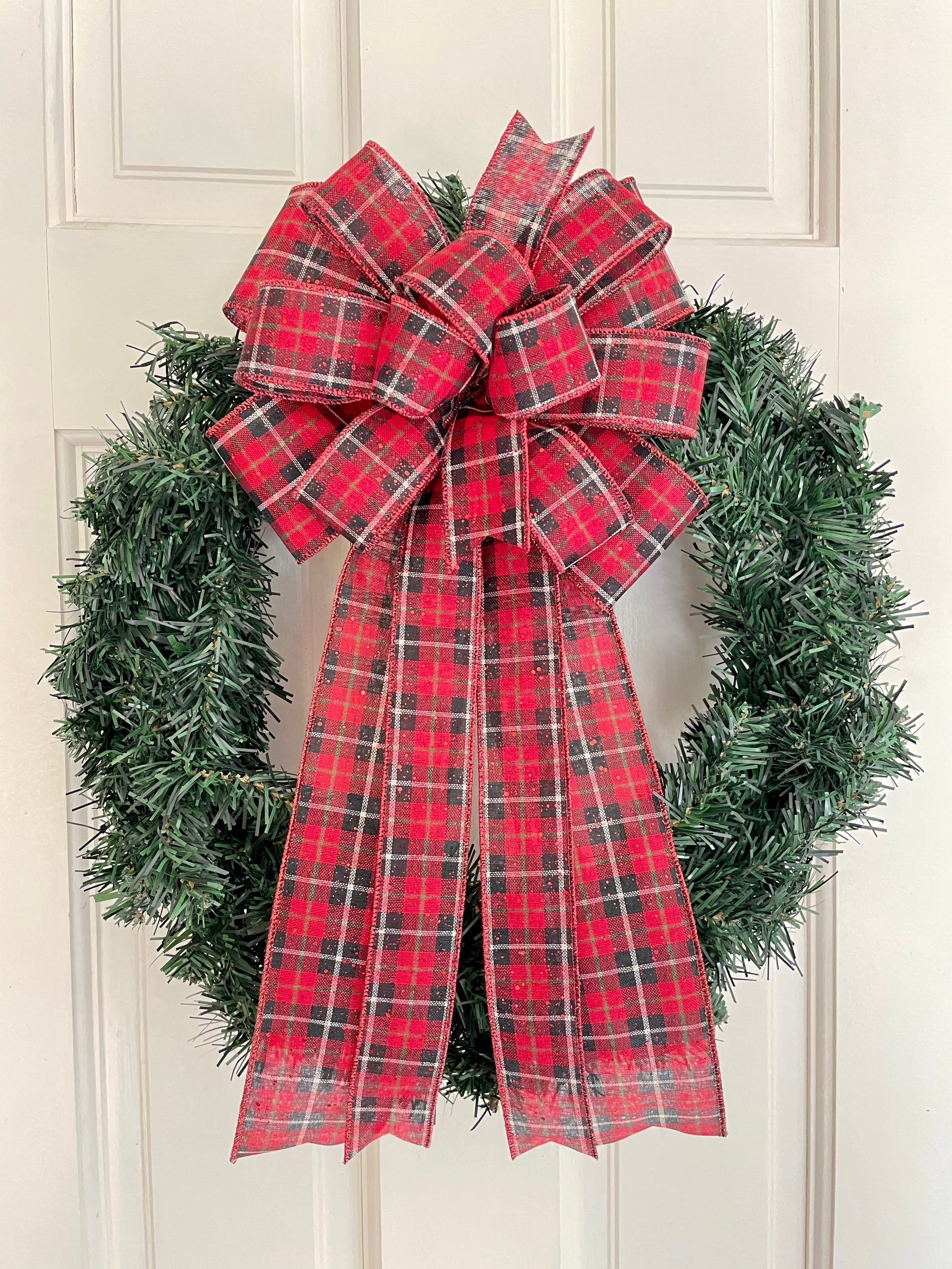 Plaid Check Christmas Bow Red and Black Xmas Farmhouse Bow - Etsy