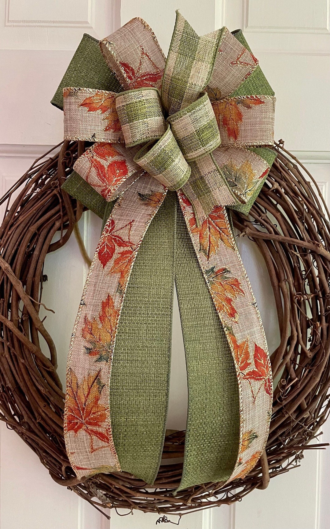 Fall Glittered Leaves Lantern Bow, Autumn Bow for Wreath, Thanksgiving ...