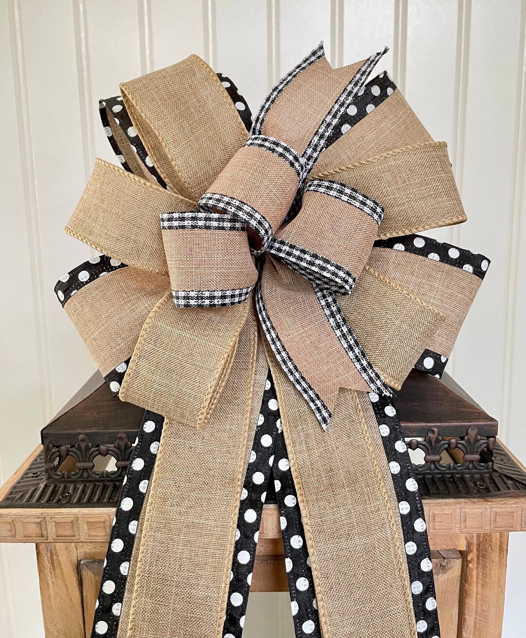 Beige Farmhouse Wreath Bow, All Season Swag Bow, Country Cottage ...