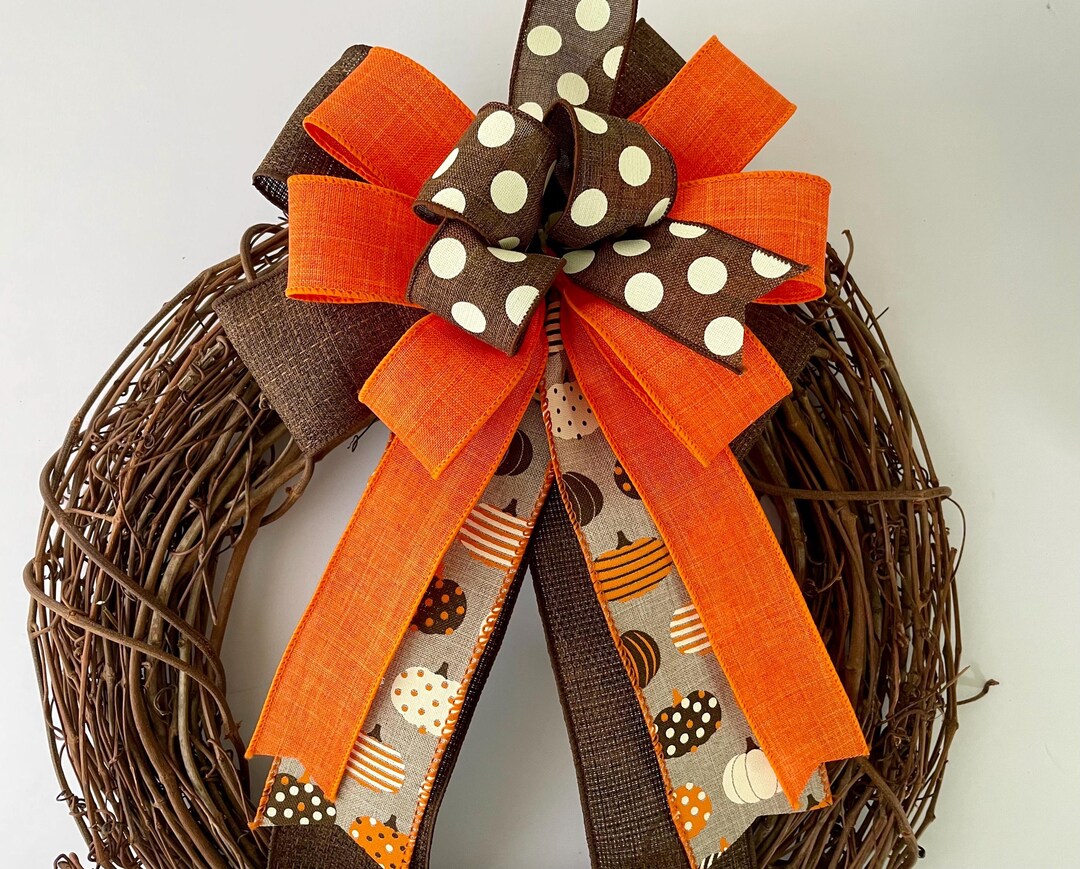Fall Polka Dot Bow for Lantern or Wreath, Thanksgiving Striped Pumpkin ...