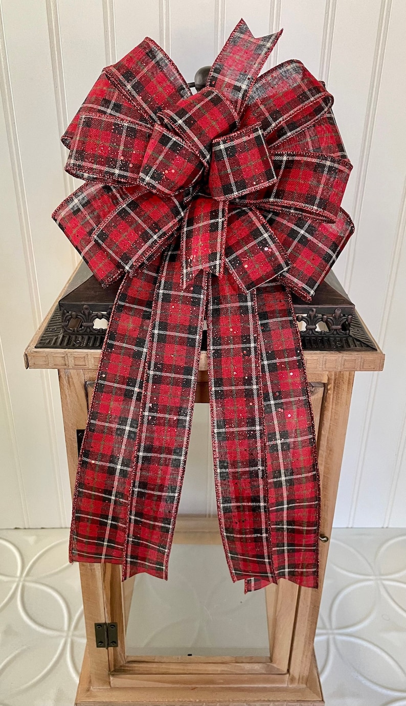 Plaid Check Christmas Bow Red and Black Xmas Farmhouse Bow - Etsy