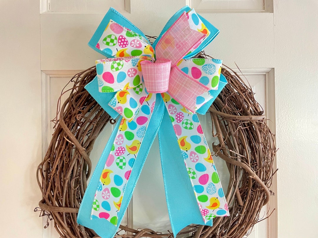 Easter Wreath Bow With Eggs and Chicks, Spring Lantern Topper, Easter ...
