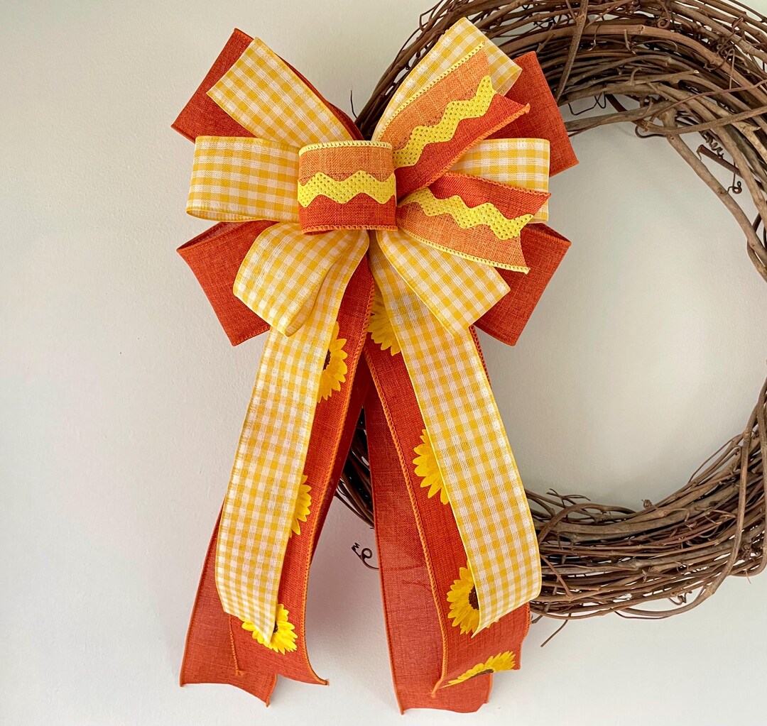 Fall Sunflower Bow for Lantern or Wreath, Autumn Front Door Decoration ...